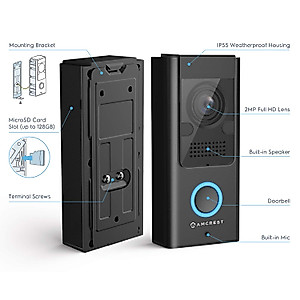 Amcrest 1080P Video Doorbell Camera Pro, Outdoor Smart Home 2.4GHz WiFi Doorbell Camera (Wired Power), MicroSD Card, PIR Motion Detect, RTSP, IP55 Weatherproof, 2-Way Audio, 140º Wide-Angle AD110