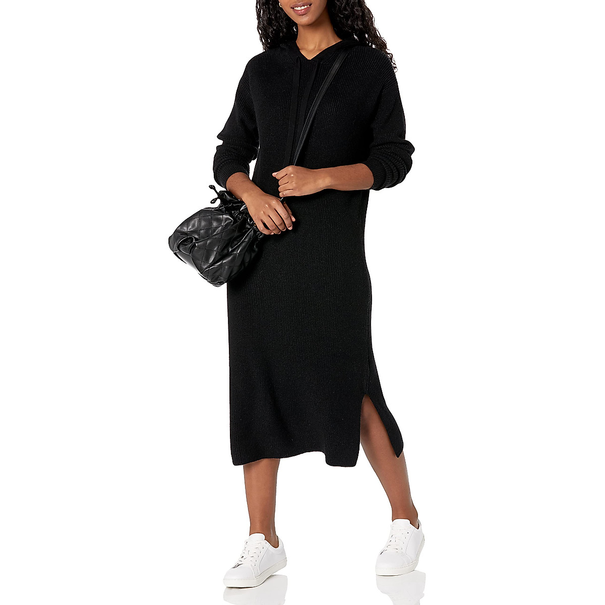 The Drop Women's Claudia Cuddle Hoodie Midi Dress, Black, M