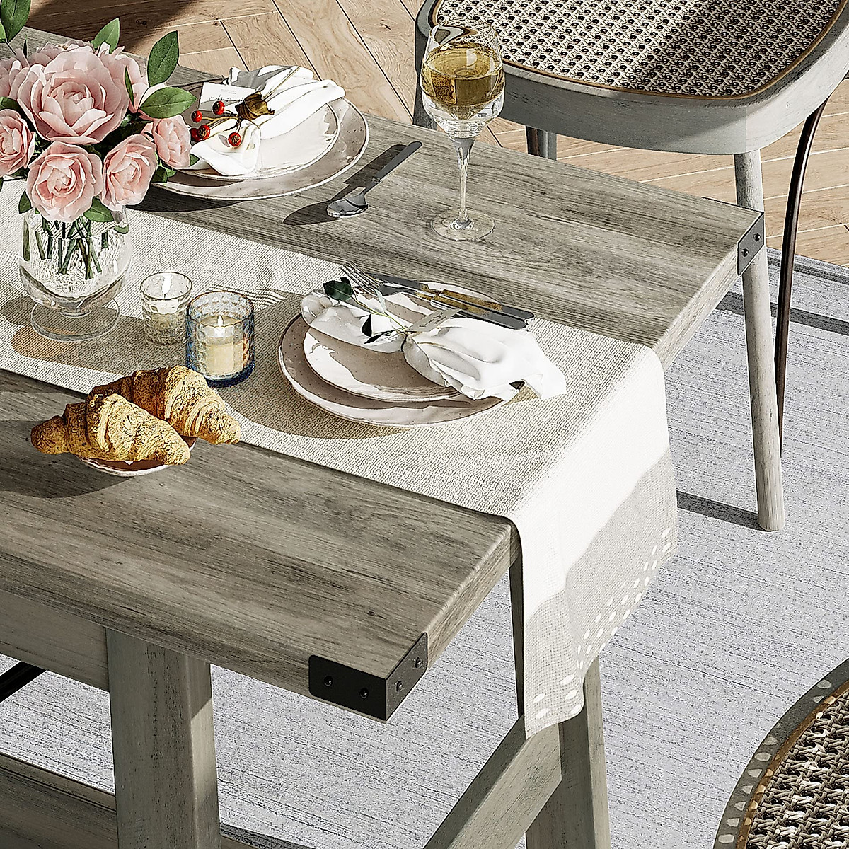 WAMPAT 4-6 Person Farmhouse Dining Table with Heavy Duty Wooden Legs, 67.7 Inch Rectangular Modern Wood Kitchen Table for Dining Room & Living Room, Rustic Grey