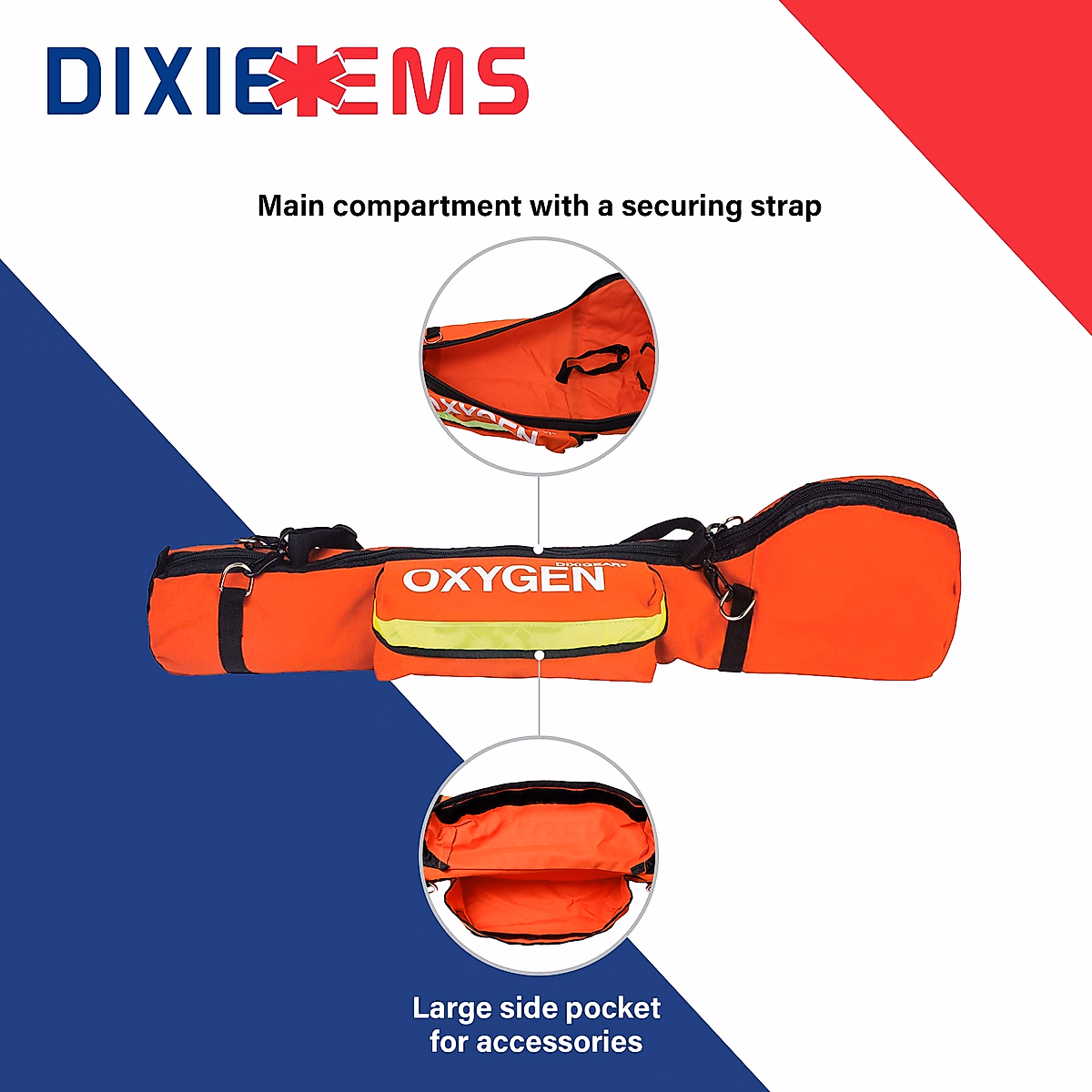Dixie Ems O2 Shoulder Bag for E Size O2 Cylinder and Supplies, Oxygen Tank Carry Pack with Padding