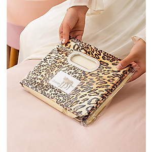 BeigeSwan Foldable Animal Leopard [Set of 4] Cube Storage Bins, Collapsible Fabric Organizer Container Boxes w/ Handles – 11 x 11 x 11 Inches