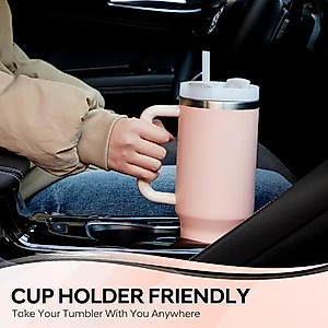 Samtrade Drinking Cup, Stainless Steel Insulated Tumbler with Handle (40oz) - 100% Leak-Proof Friendly Travel Mug, Soft Coral, YX-T40