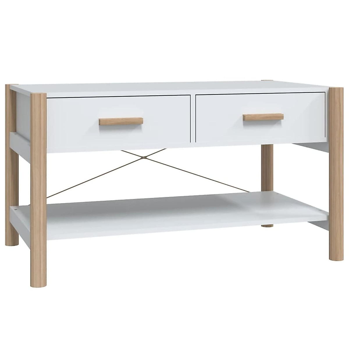 Tidyard Coffee Table with 2 Storage Drawers and Shelf, Engineered Wood Sofa Side Table, Wooden Couch End Table for Living Room 32.3 x 18.9 x 17.7 in White Small Space