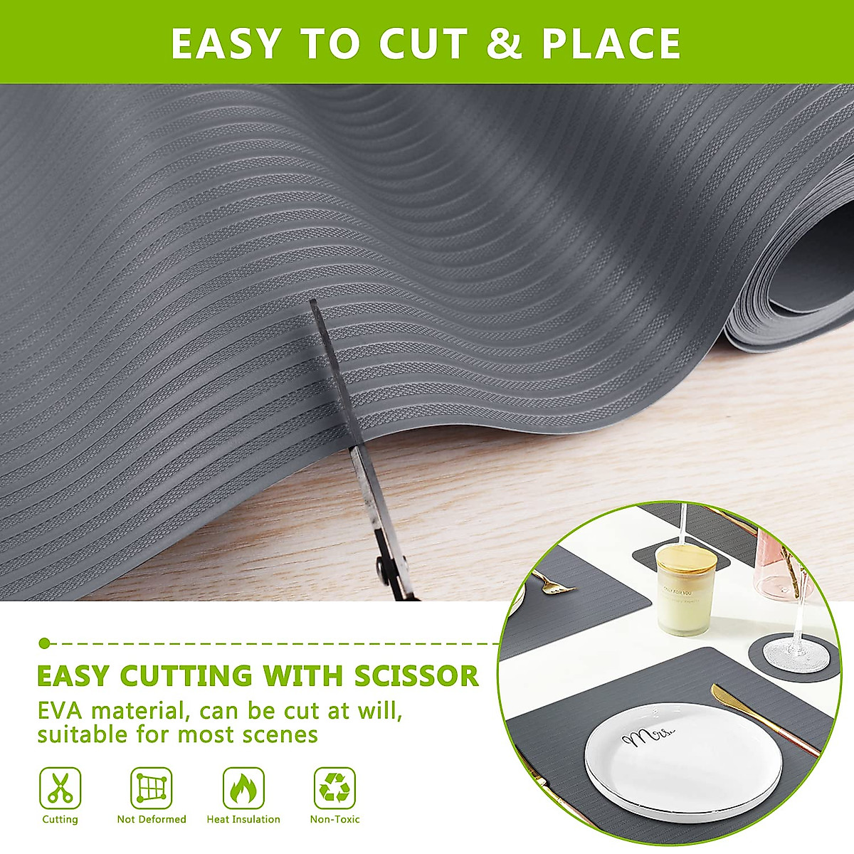 Drawer and Shelf Liner, Shelf Liner Grey Non Adhesive Refrigerator Mats Washable, No Odor Plastic Pantry Liners Wire Shelf Paper Drawer Liner for Cupboard Kitchen