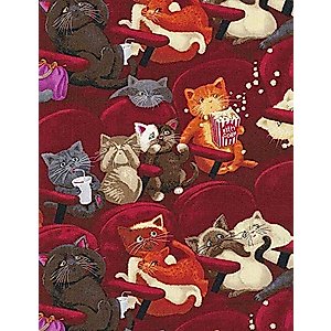Quality Fabric Cats Watching Scary Movie Black 100% Cotton 1/4 Yard (18x22)