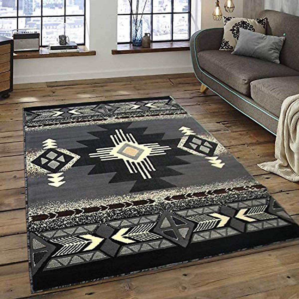 Southwest Native American Indian Gray Area Rug Design #CR187 (5 Feet 3 Inch X 7 Feet 5 Inch)