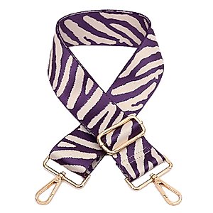 LOHGOU Wide Purse Bag Strap Replacement Zebra Pattern Adjustable Crossbody Handbag Purse Strap Handbag Strap Extender (Purple)