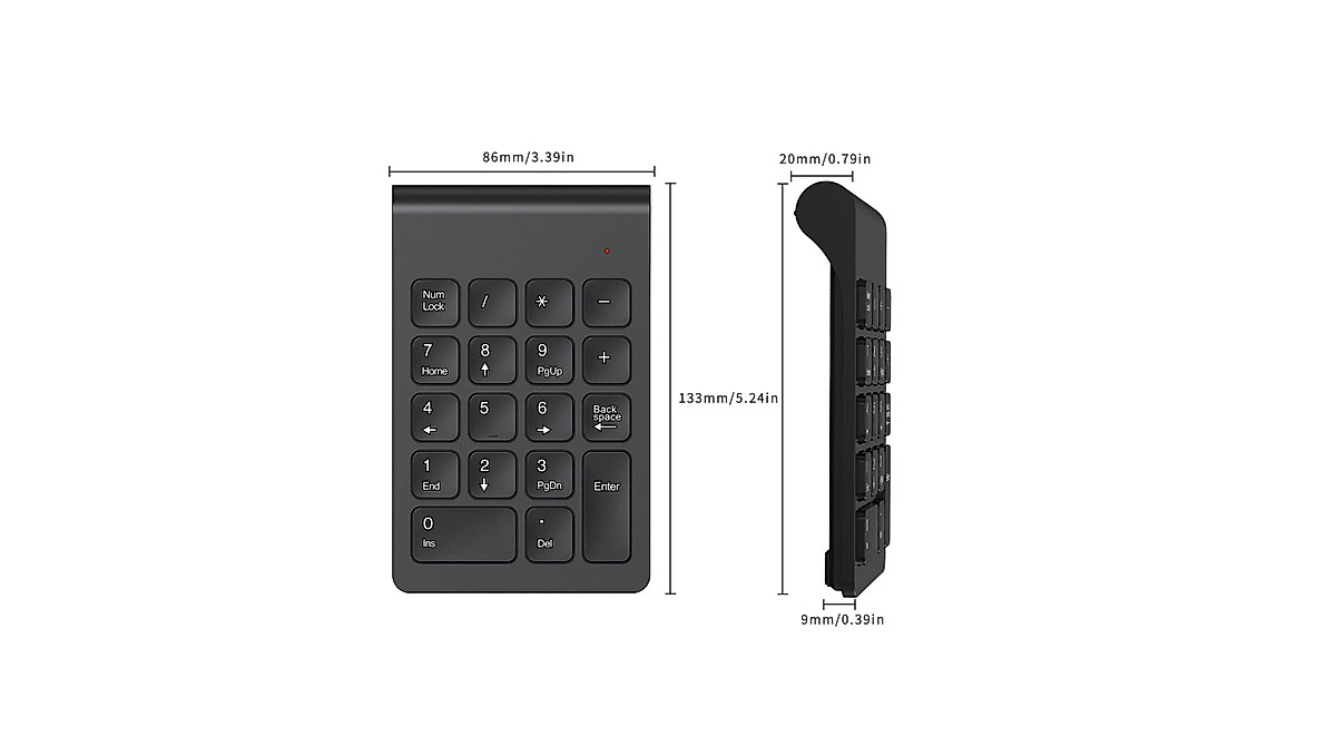 cimetech Wireless Number Pad, 2.4G Numeric Keypad Numpad with USB Receiver, 18 Keys Portable ...
