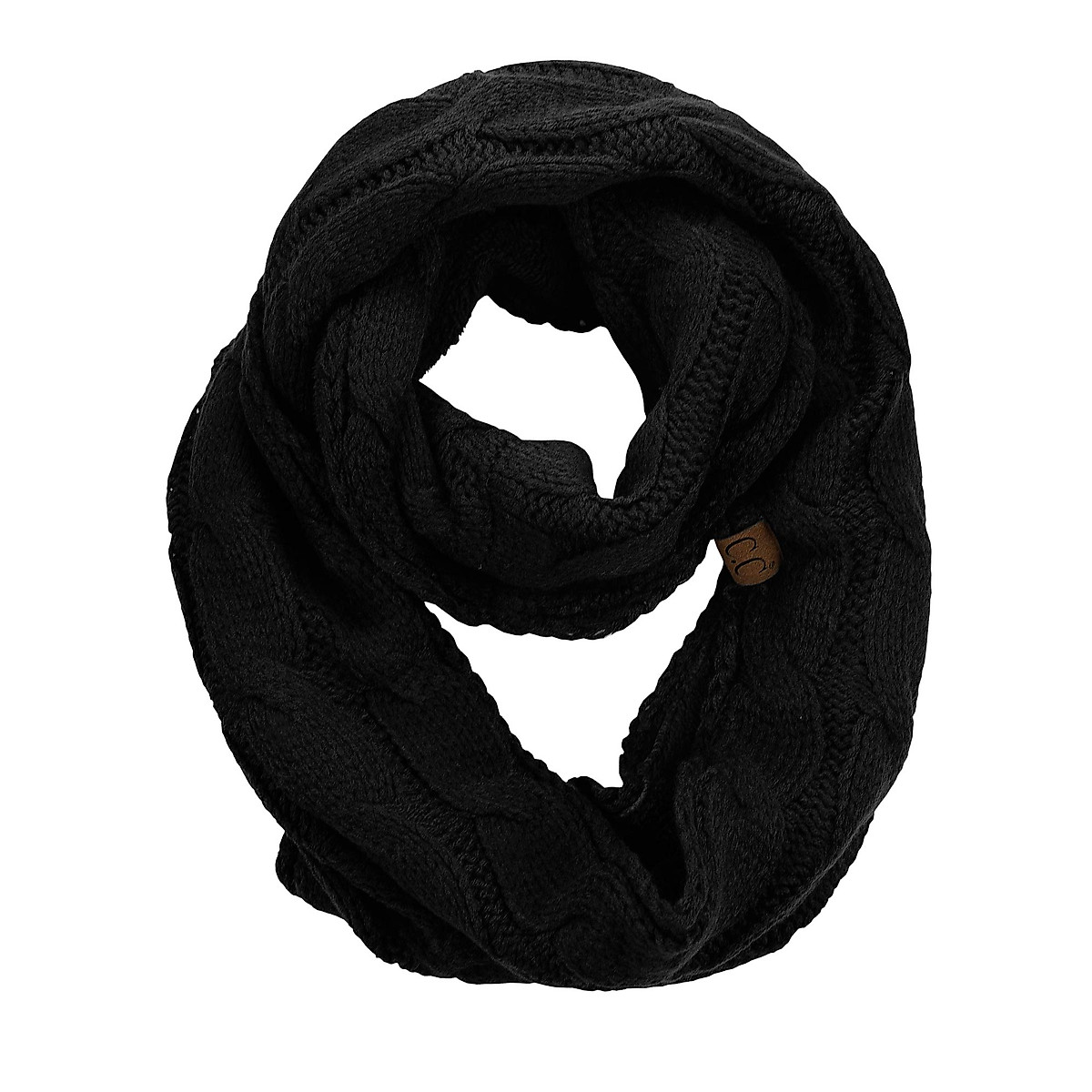 C.C Women's Winter Cable Knit Sherpa Lined Warm Infinity Pullover Scarf, Black