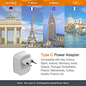 European Travel Plug Adapter 3 Pack, TESSAN International Power Adaptor 2 USB, Type C Outlet Adapter Charger USA to Most of Europe EU Spain Iceland Italy Germany France Israel