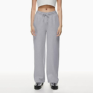 Lounge Pants Women Drawstring Straight Wide Leg Baggy Fall Sweatpants Elastic Waist Comfort Solid Color Trousers with Pocket Beach Pants for Women (Grey,XL)