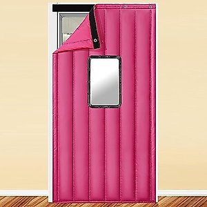 Kszoxdi Heavy Duty Thermal Insulation PU Doorway Curtain Screen Door Curtains Panel Soundproof Blanket Extra Wide with Window 30cm W x 45cm L for Garage Front Door Patio Kitchen Pink (Size : W130cm*H