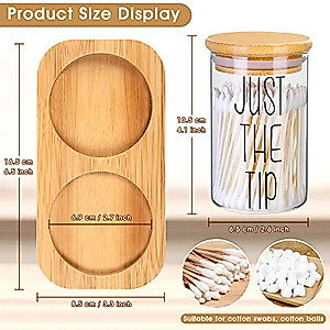 Funny Qtip Holder Dispenser 2 Pack Glass Apothecary Jars Bathroom Canisters with Tray, Cotton Ball Qtip Holder Bathroom Set with Bamboo Lids for Cotton Swab Farmhouse Bathroom Storage Organization