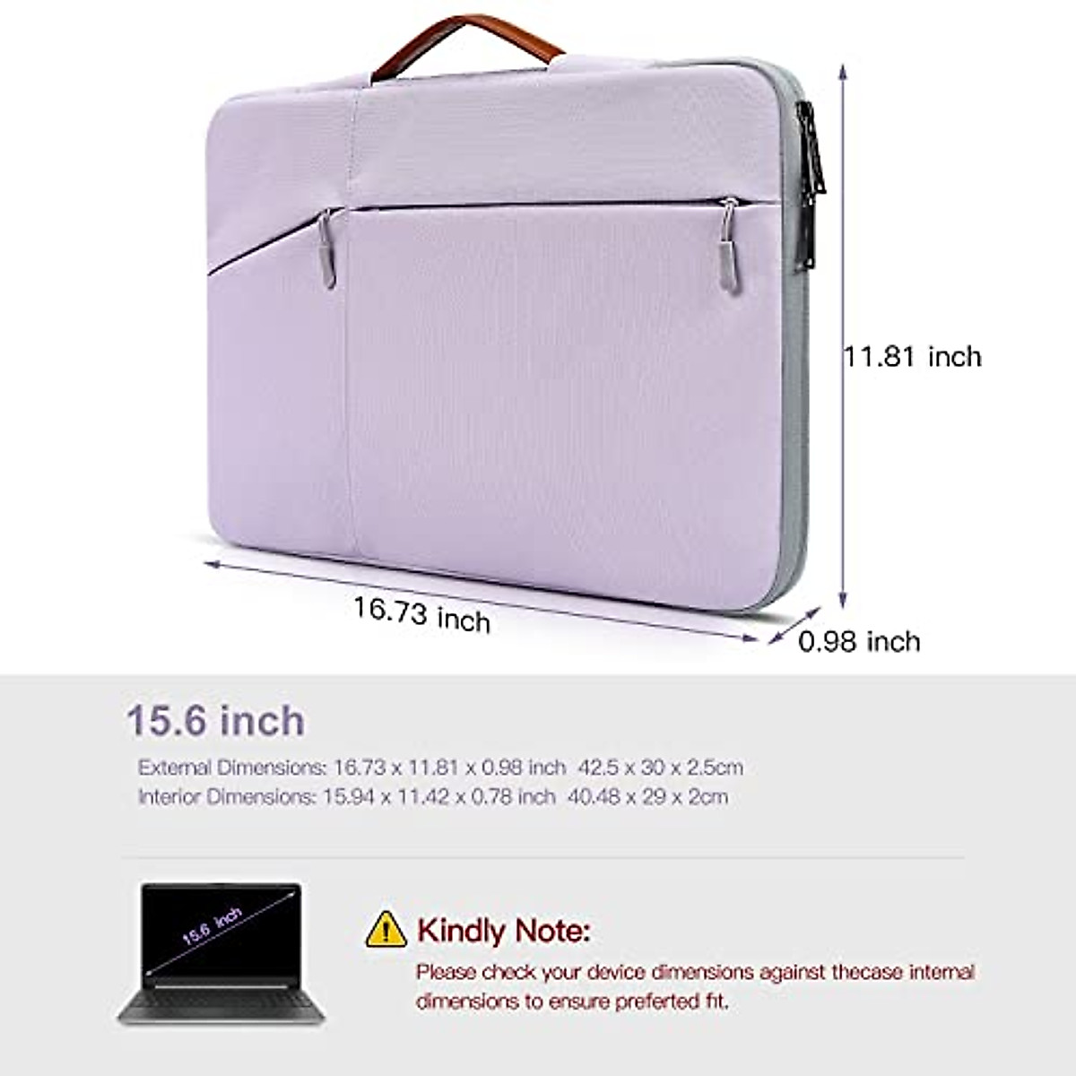 15.6 16 inch Laptop Case Sleeve for HP Envy X360 15.6, HP Pavilion 15, Dell Inspiron 15 16, ASUS VivoBook Pro 16, Lenovo Legion Pro 16/IdeaPad 3 5 15.6, MSI Summit 16 Waterpoof Computer Bag -Purple