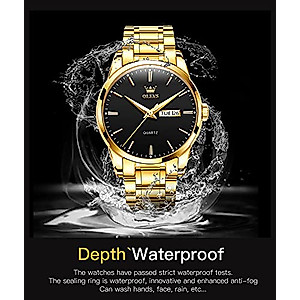 OLEVS Mens Gold Watches Analog Quartz Business Dress Watch Day Date Stainless Steel Classic Luxury Luminous Waterproof Casual Male Wrist Watches Black Face