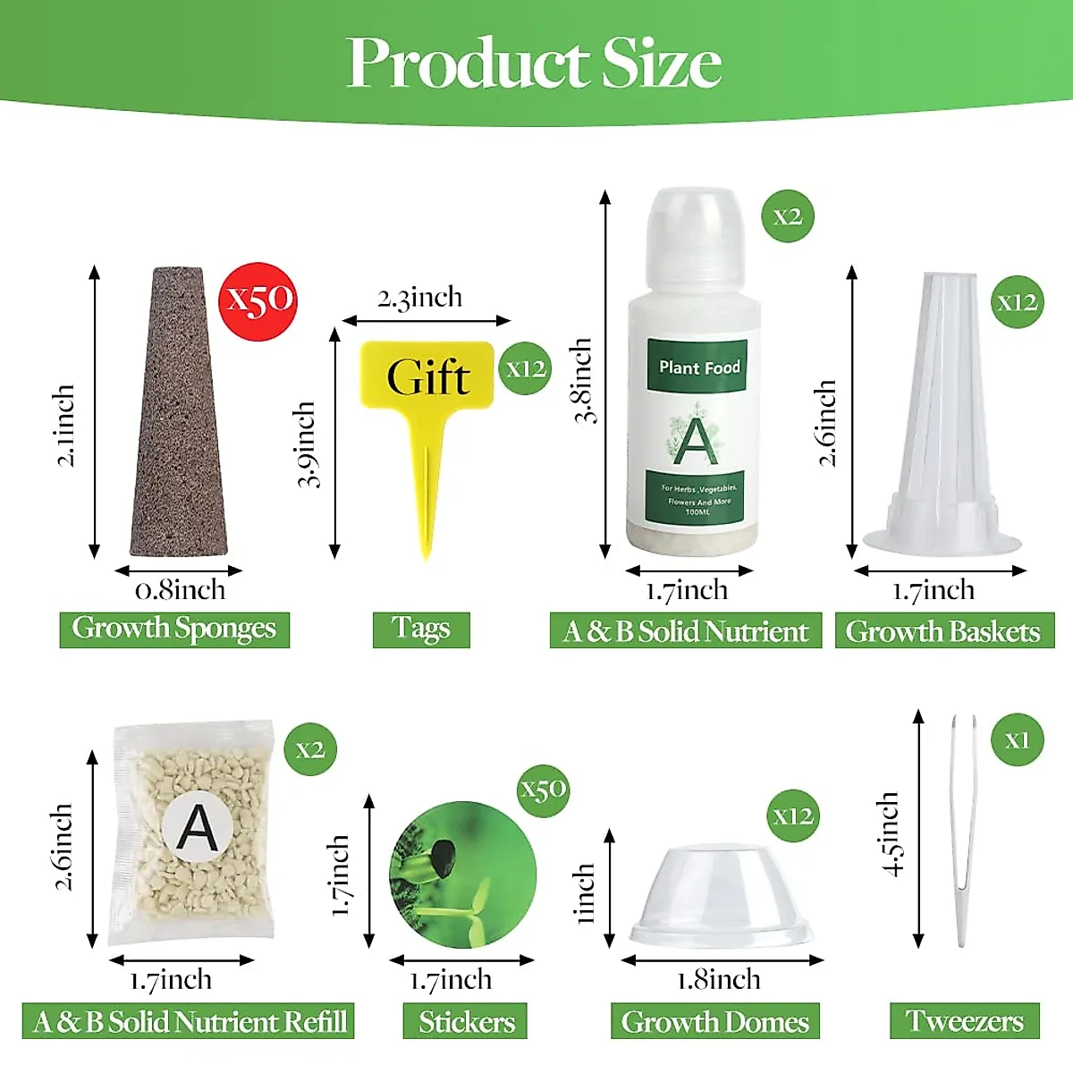 Hydroponics Supply Seed Pods Kit for Growing System, Seed Starter Pods for Indoor Garden, 50pcs Grow Sponges for AeroGarden, 15 Baskets, A&B Hydroponic Nutrients, Work with Idoo and Other Hydroponics