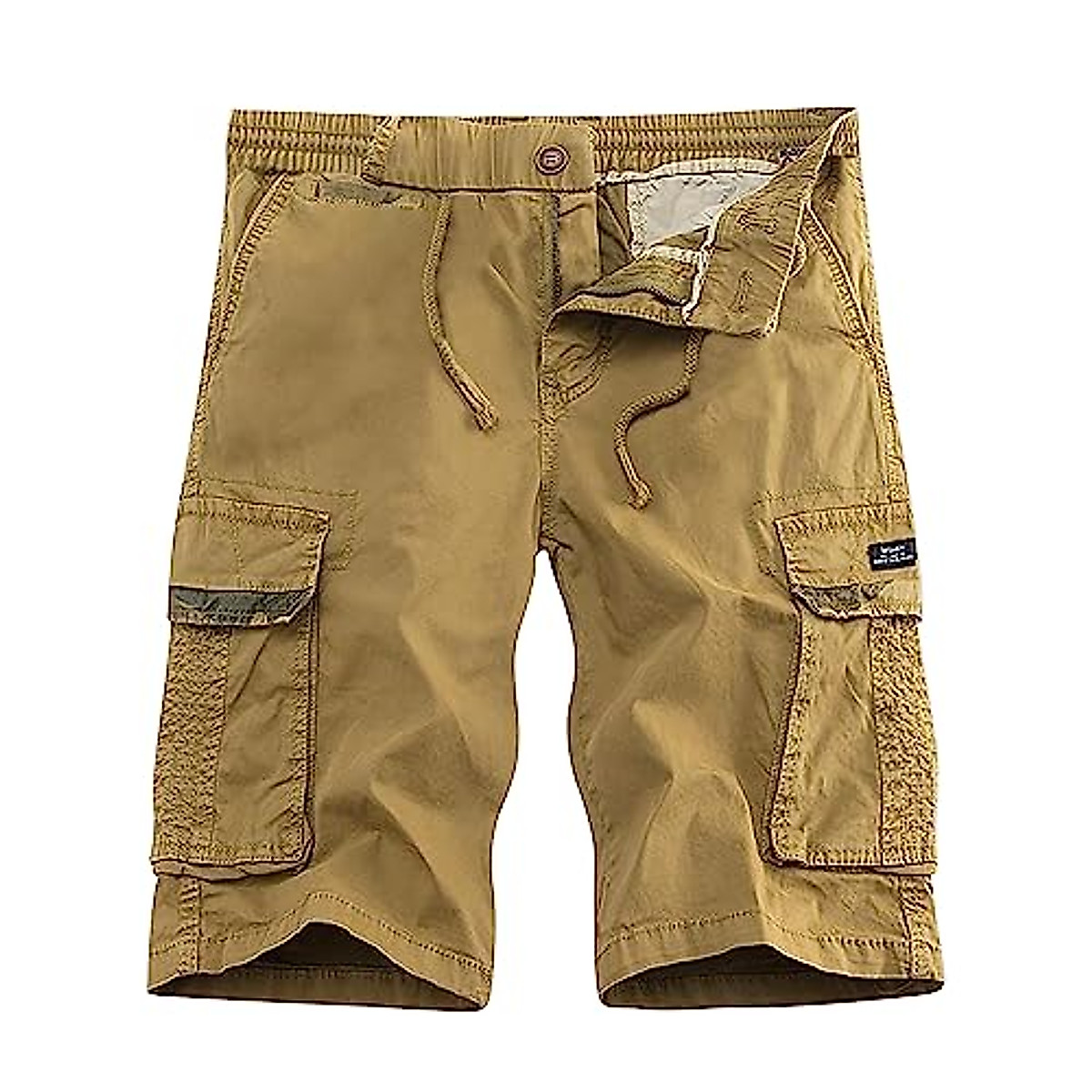 Linen Shorts for Men 7 Inch Inseam Athletic Shorts for Men 2023 Classic Waistband Elastic Waist Cargo Shorts Multi Pockets Gym Sport Tooling Shorts Running Shorts with Liner Men Khaki M