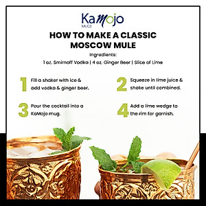 Kamojo Moscow Mule Cups Set of 4 - Premium Moscow Mule Copper Mugs with Unique Embossed Design & Anti-Tarnish, Food-Grade Coating - Copper Cups Gift Set with 4 Copper Straws & Recipe E-Book, 16 oz