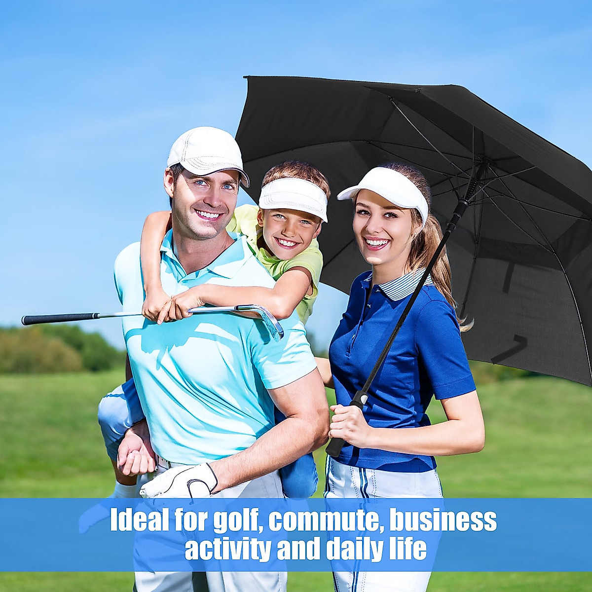 Jexine 20 Pieces Golf Umbrella Bulk 62 Inch Automatic Open Golf Umbrella Extra Large Oversize Double Canopy Vented Windproof Waterproof Stick Umbrellas UV Protection Umbrellas for Men and Women