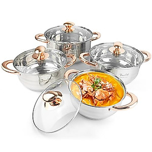 BAERFO Pots and Pans Set -8 Piece Stainless Steel Kitchen Cookware Set,Pots and Pans Set Nonstick cooking sets，suitable for Gas, Electric & Induction, Dishwasher Safe