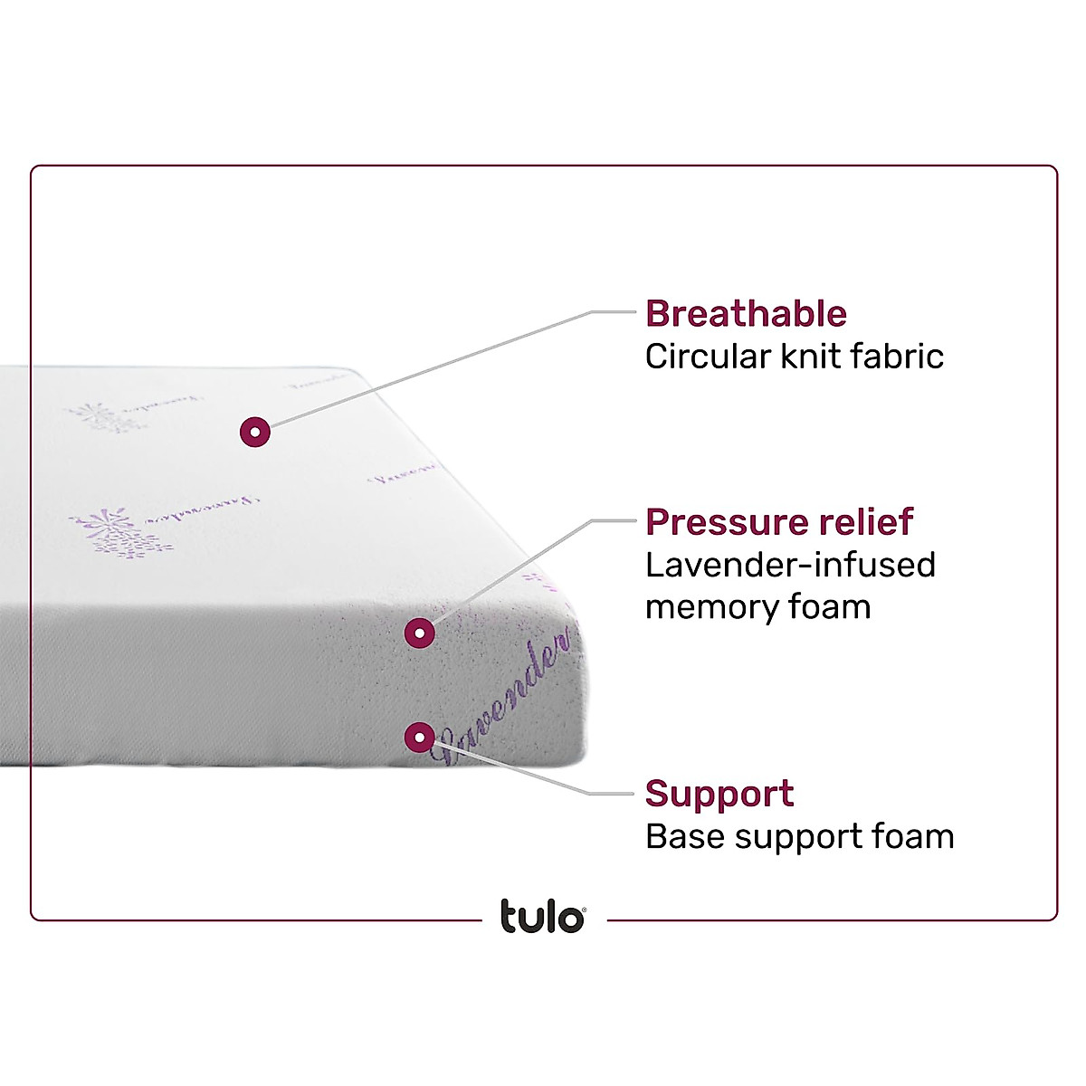 Tulo by Mattress Firm | 8 INCH Memory Foam Lavender Mattress | Medium Comfort | Pain-REDUCING Pressure Relief | King Size