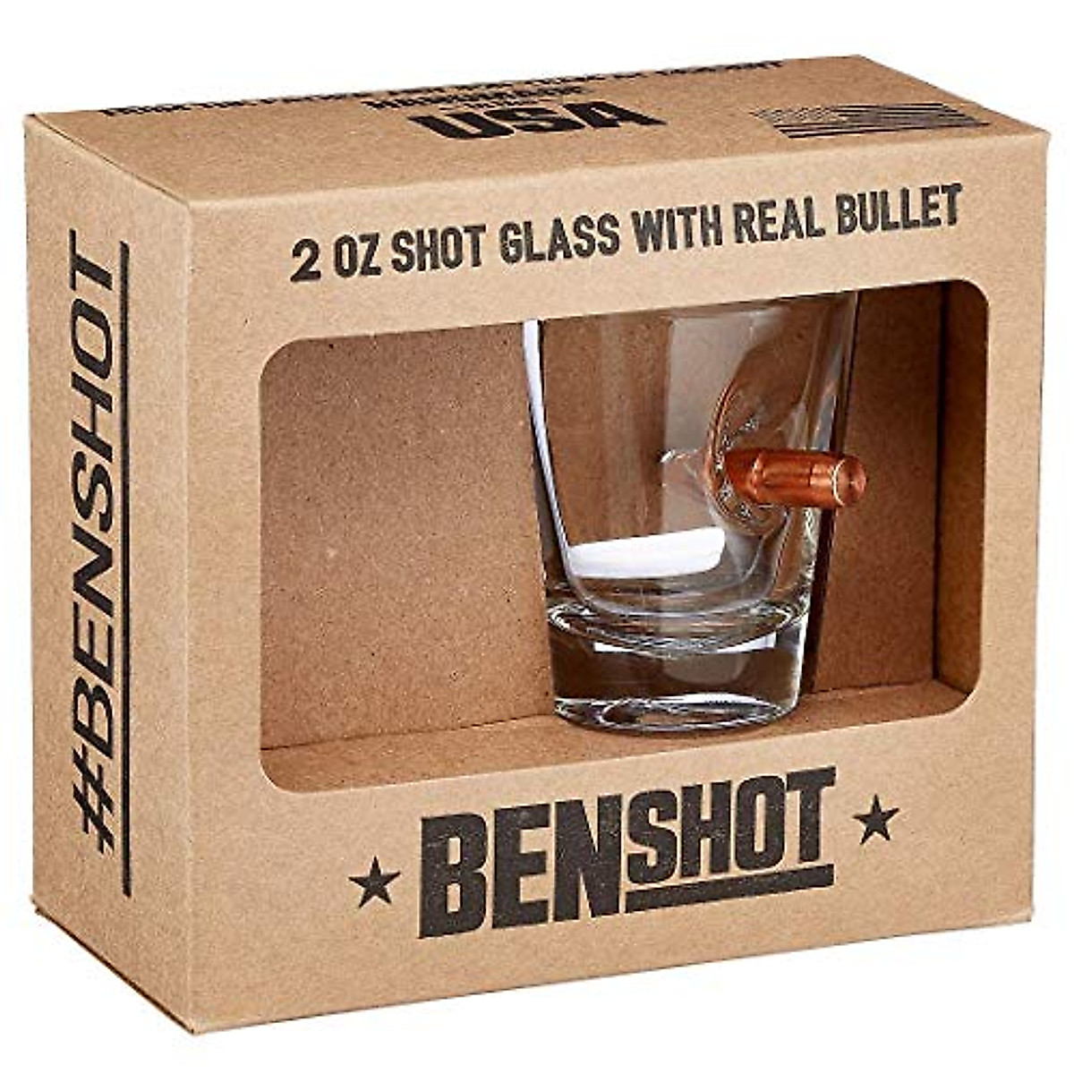 BenShot 'Merica Shot Glass with Real .308 Bullet - 2oz | Made in the USA