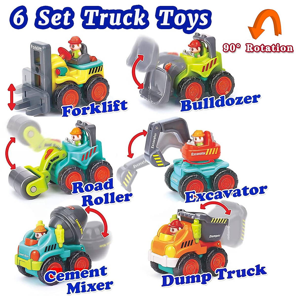 HOLA Mini Toddler Construction Vehicles Playsets Dump Truck, Excavator, Bulldozer, Cement Mixer, Forklift, Road Roller, Construction Trucks Car Toys for 18 Months+ Old Boy