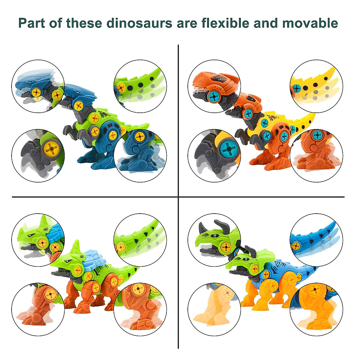 3 otters Take Apart Dinosaur Toy, STEM Toys for Kids 4PCS STEM Dinosaur Building Blocks Educational Gifts for 3 4 5 6 7 8 Year Old Boys Girls