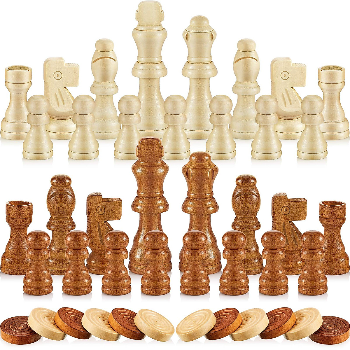80 Pieces Wooden Checkers Pieces Handcrafted Chess with Drawstring Storage Pouch Classic Wooden Chess Game Set Board Games Accessories in 2 Styles, 2 Colors