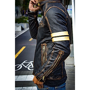 Men's Elite Vintage Cafe Racer Motorcycle Distressed Leather Jacket (XL), Black, A58