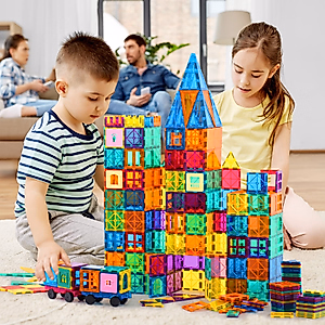 Anbalulu Magnetic Building Tiles, 134PCS Large Magnet Building Set,Magnetic Blocks, 3D STEM Stacking Toys, Magnets Toy for Kids Boys Girls
