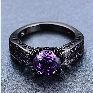 Lzz Black Gold CZ Fashion Amethyst Purple Birthstone Ring Round Cut 10KT Black Gold Filled Wedding AAA Cubic Zirconia Jewelry Size 6-10 (US 6)