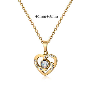 ZLHZW Personalized Picture Projection Necklace for Women - Custom Photo Love Heart Pendant with Cubic Zirconia - Customized Portrait Jewelry - Birthday Anniversary Memorial Gifts for Her
