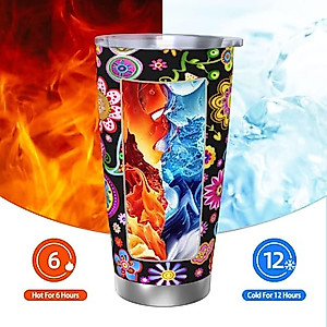 AYCZN Paisley Floral 20 OZ Tumbler Stainless Steel Travel Coffee Mug, Mandala Flower Insulated Water Bottle with Lid and Straws Leakproof Thermal Cup