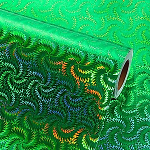 Flyhill Green Wrapping Paper-Mini Roll 17inch*32.8ft（46.8sqft-Holographic Foil Gift wrap with Sparkle Spiral Design for Christmas,Birthday,Wedding,Bride Shower,Party