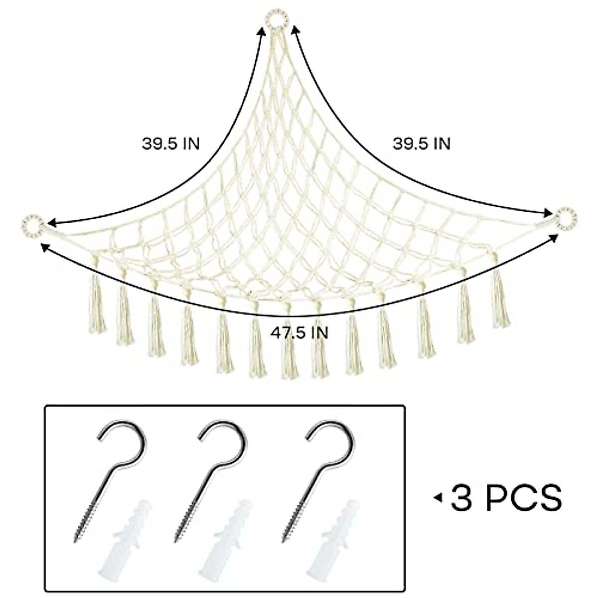 Morcheiong Stuffed Animals Net or Hammock, Large Stuffed Animals Storage with Hooks Tassel, Cotton Net for Stuffed Animals Corner