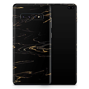 DesignSkinz Black & Gold Marble Swirl V10 Protective Vinyl Decal Wrap Skin Cover Compatible with The Samsung Galaxy S20 (Screen Trim & Back Glass Skin)