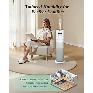akacozie Humidifier Large Room Home Bedroom, 2.1Gal/8L Top Fill, Cool Mist Humidifiers for Bedroom with Essential Oil Diffuser, 360 Nozzle and Extended Tube for Indoor Plant, Whole House, Baby, Quiet