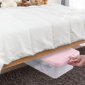 Rosebloom 14 Quart Plastic Storage Box, Latching Storage Bin with Pink Lid, 2 Packs