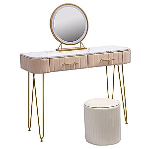 CIATRE 39.4" Length Flannel Soft Roll Makeup Vanity Set, Fasionable Soft Roll Makeup Table, 15.8" Touch Control 3 Brightness Options LED Mirror, Large Capacity Storage