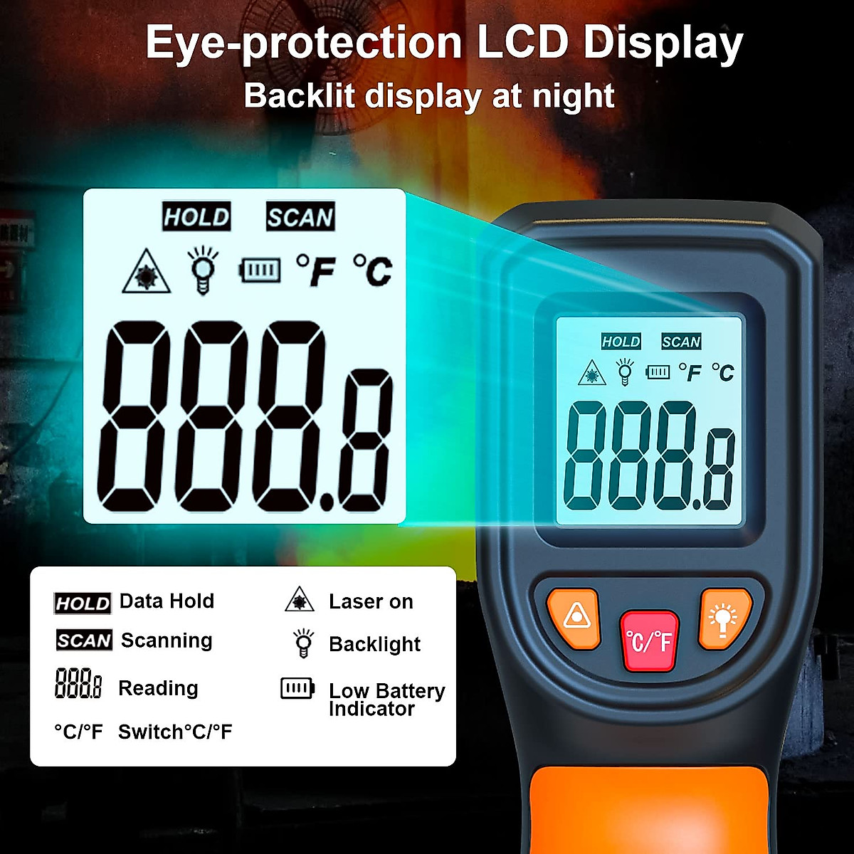 Upgrade 2023 Laser Infrared Thermometer Non-Contact Digital Temperature Gun, -58℉～1112℉(-50℃～600℃) IR Thermometer for Industrial, Kitchen Cooking, Automotive, HVAC (Not for Human Body Temp)