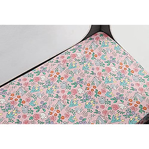 Tontukatu Bassinet Sheet Set 3 Pack (32" x 19") Compatible with Mika Micky, Baby Delight, Dream On Me Bassinet Mattress, Jersey Knit Ultra Soft Flexible for Baby Girls,Floral,Grey Rabbit & Pink