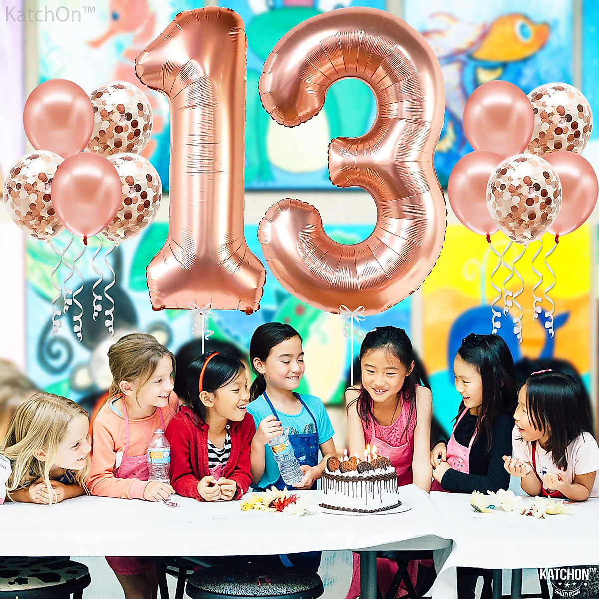 KatchOn, Rose Gold 13 Balloon Numbers - Giant, 40 Inch | 13th Birthday Decorations for Girls | 13 Rose Gold Balloons for 13 Birthday Decorations for Girls | Rose Gold Number 13 Balloons for Birthdays