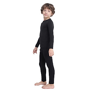 MANCYFIT Thermal Underwear for Boys Fleece Lined Long Johns Set Kids Base Layer Ultra Soft Black Large