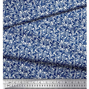 Soimoi Polyester Crepe Fabric Leaves & Floral Artistic Printed Fabric 1 Yard 42 Inch Wide