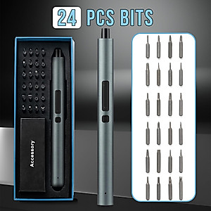 3.7V Mini Electric Screwdriver, 24 IN 1 Cordless LED Light Mini Screwdriver Set with 24 S2 Magnetic Bits, 2 Torque Settings, Precision Screwdriver Set Tool Set for Phone|PC|RC|Watch