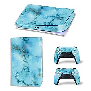 UUShop Skin Sticker Decal Cover Marbling Series for PS5 Digital Edition Console and Controllers Blue Green