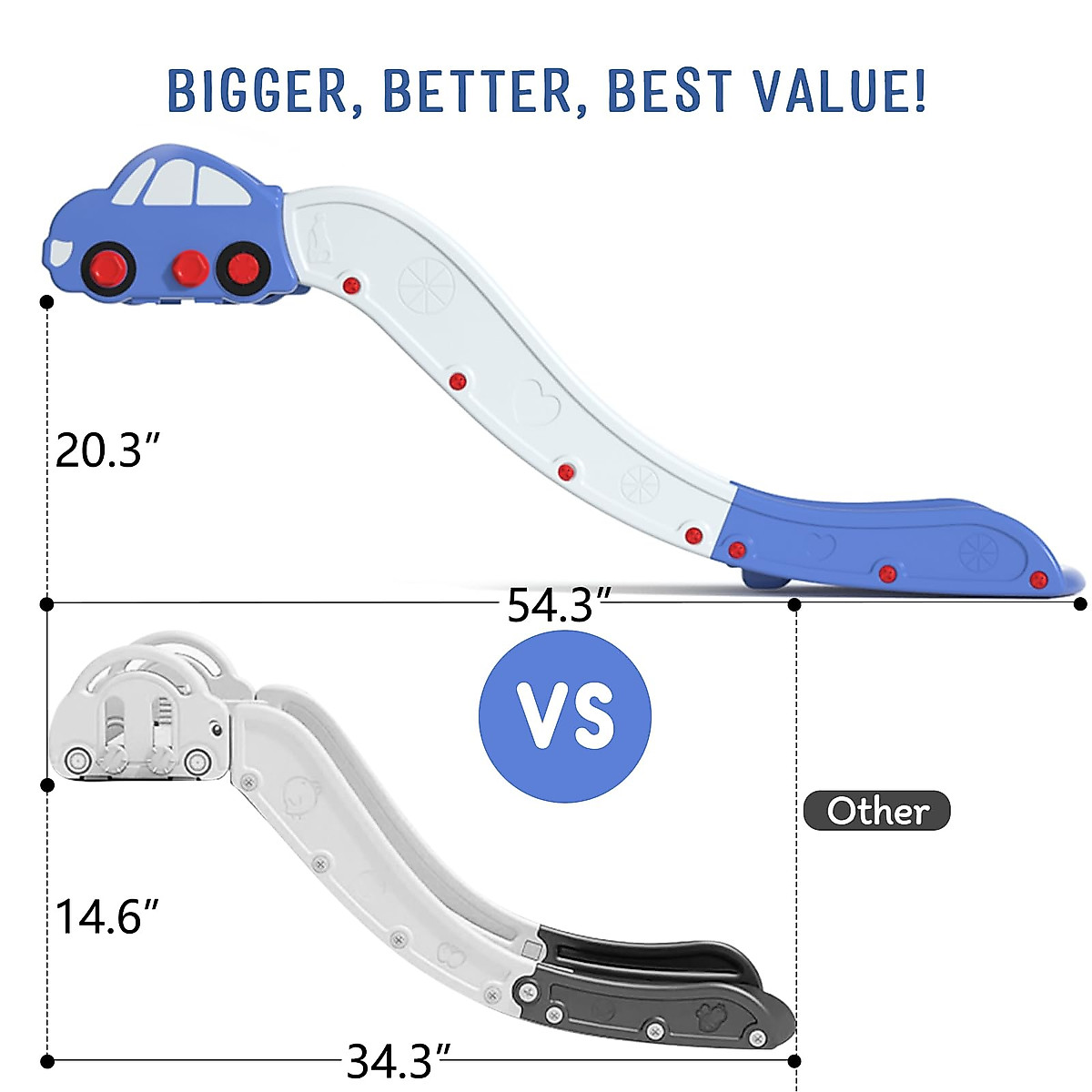 Kids Slide for Bed Couch Slide for Stairs Slide Extended Widened Toddler Slide Plastic Indoor Slide Toy Easy to Assemble Store Car Blue Plus