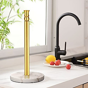 Siwil Paper Towel Holder Stand, One-Handed Ripping Paper Towel Roll Holder Countertop, Heavy Marble Base, NOT Tip Over - (Marble Base, Gold)