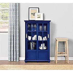 Ameriwood Home Aaron Lane 4 tier Bookcase with Sliding Glass Doors, Blue